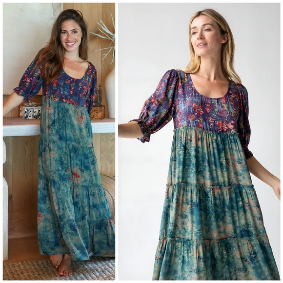 NATURAL LIFE | Dresses | Natural Life Boho Floral Dyed Blue Green ...